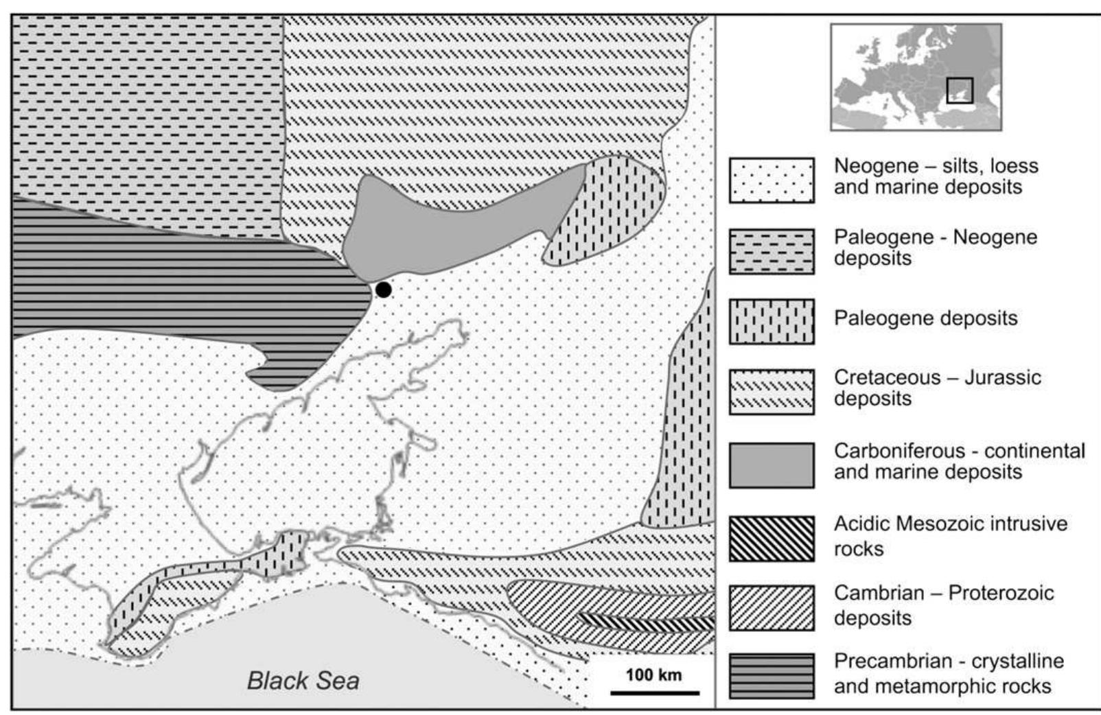 Simplified geological map of the south-eastern ukraine and