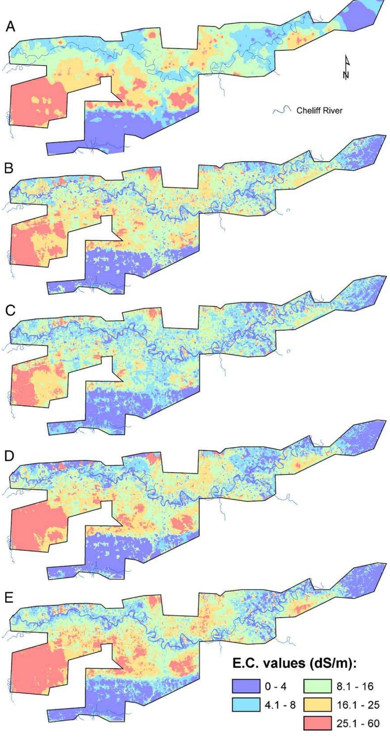 Ig. 4. electrical conductivity maps within the cheliff