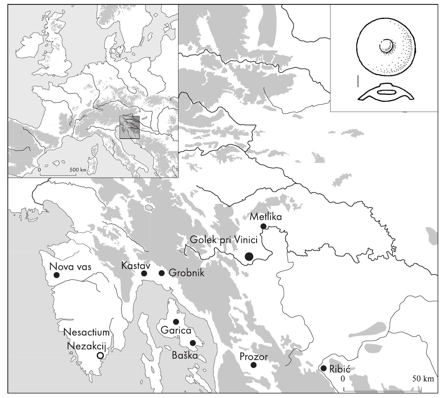 Distribution map of dome-shaped buttons of the vinica type