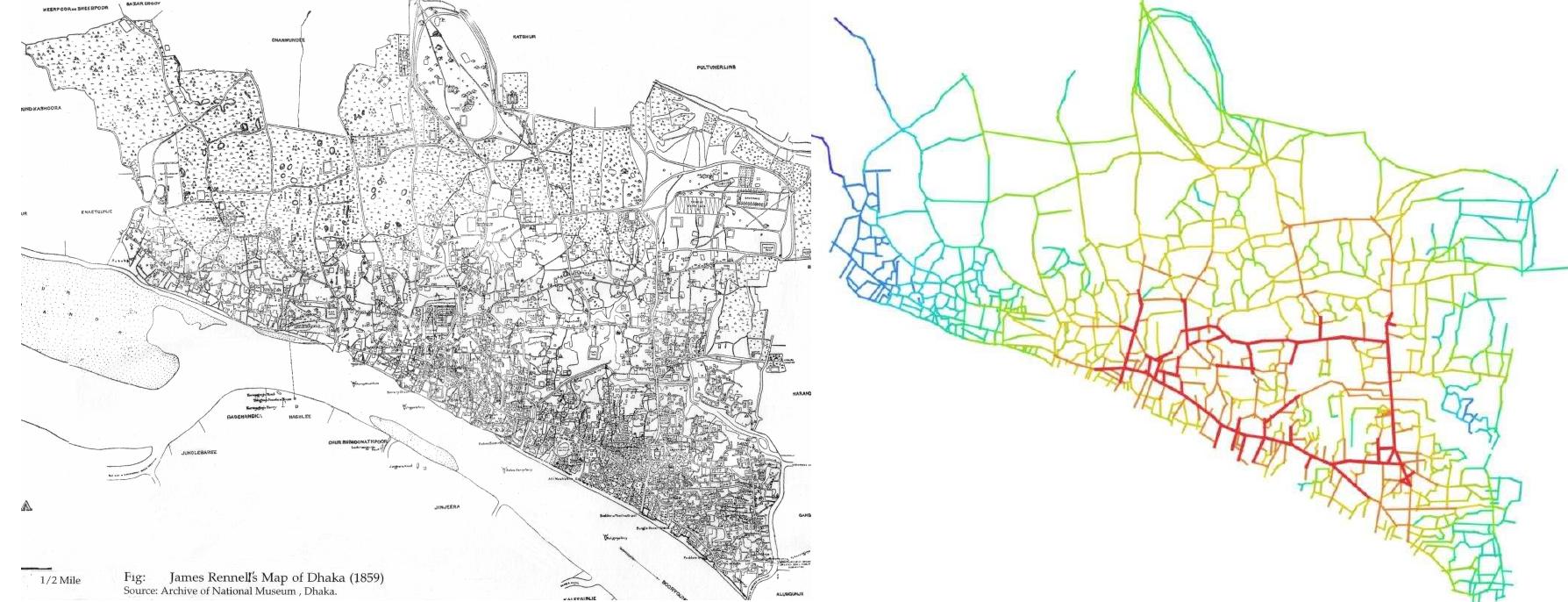 Rennell’s map of dhaka [1859] and global integration [r =n]