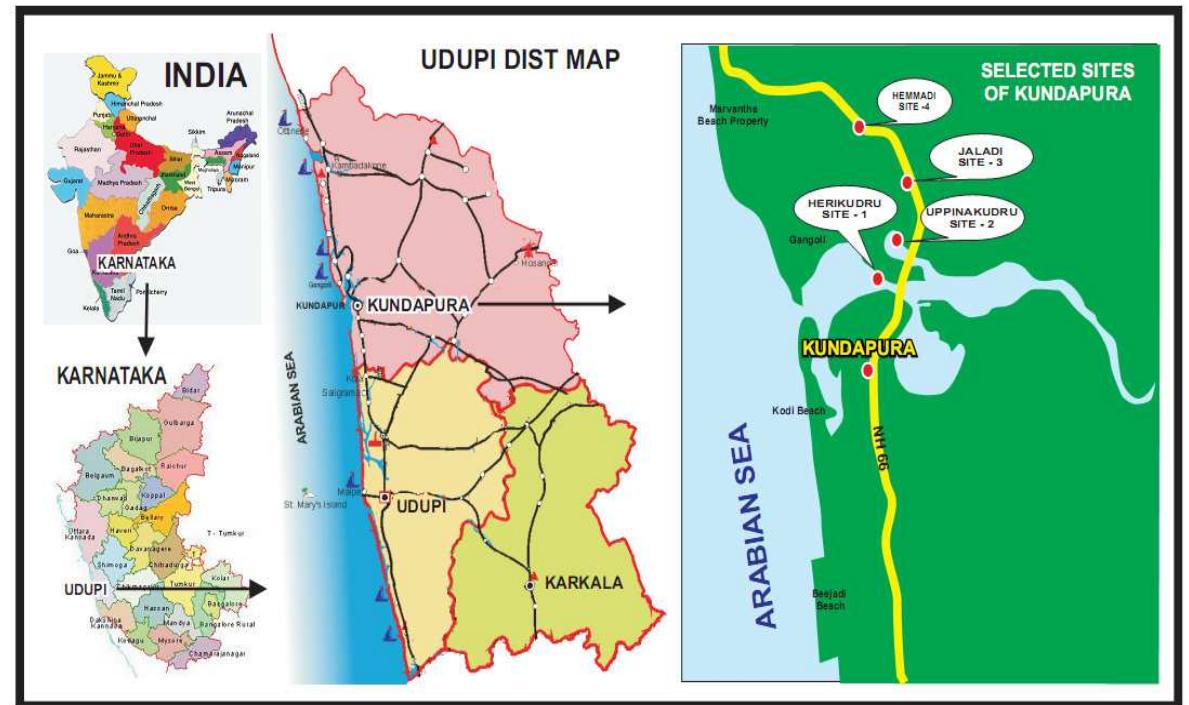 Map showing the geographical location of study sites the