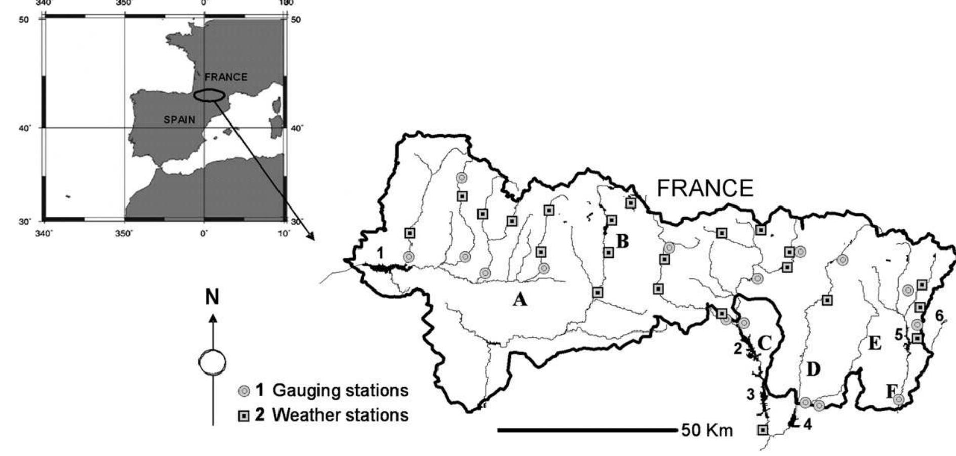 Map of the study area showing the locations of gauging