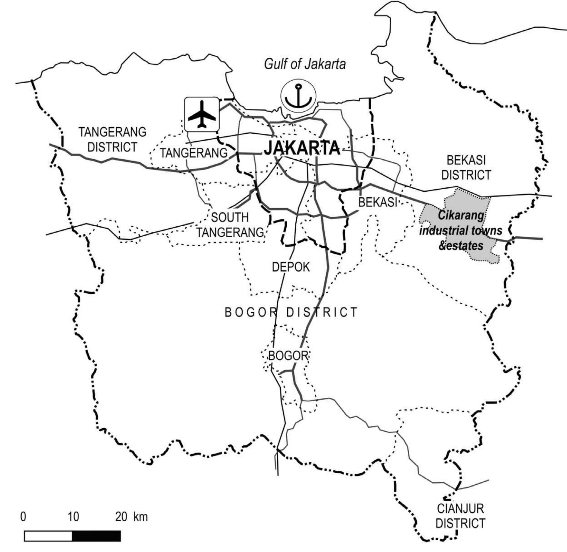 Map of jakarta metropolitan region (jabodetabek) showing