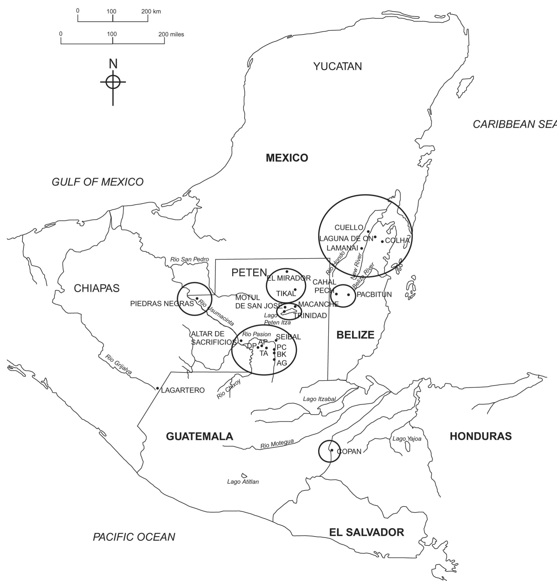 Fic. | - map of the maya world with sample test drainages