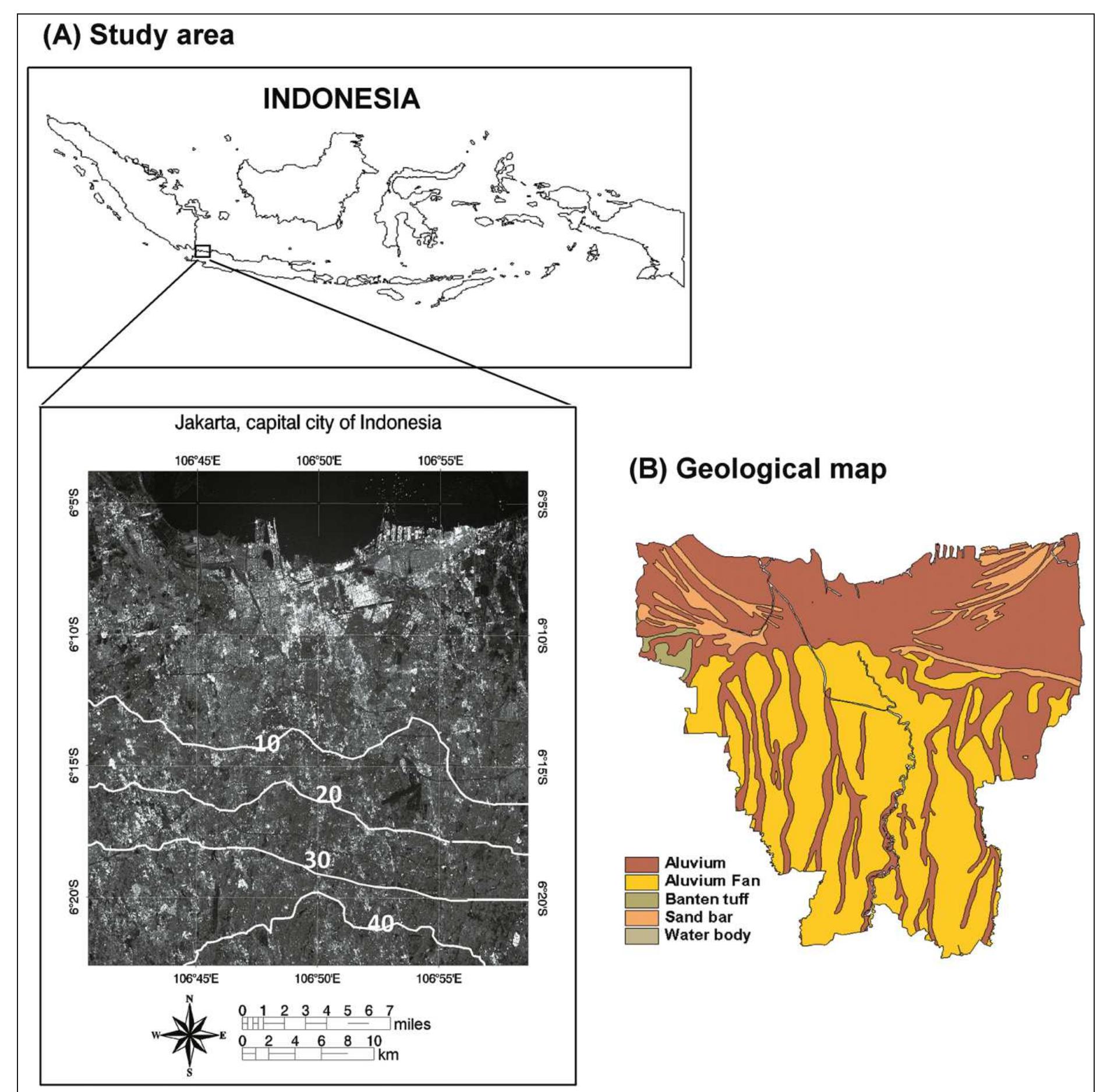 (a) map of jakarta basin. (b) geological map of jakarta