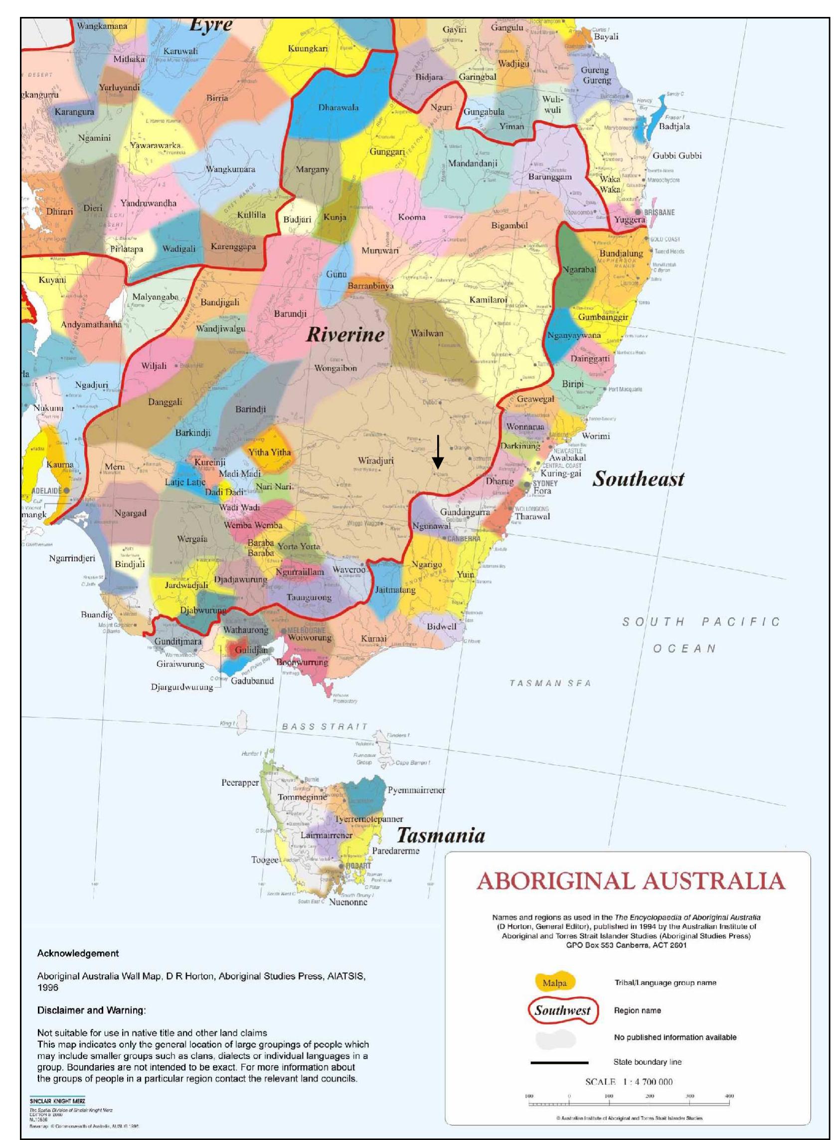 Horton’s map of aboriginal australia. the location of cowra