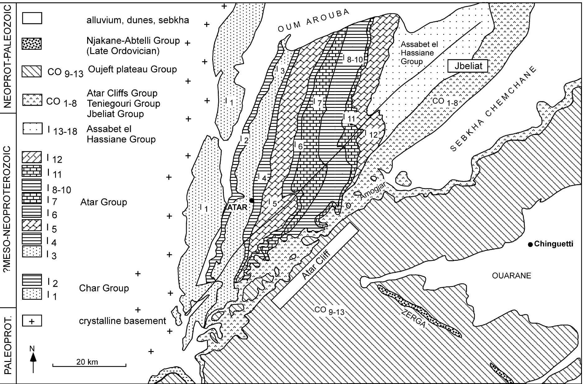Geological sketch map of the atar cliff and jbéliat areas of