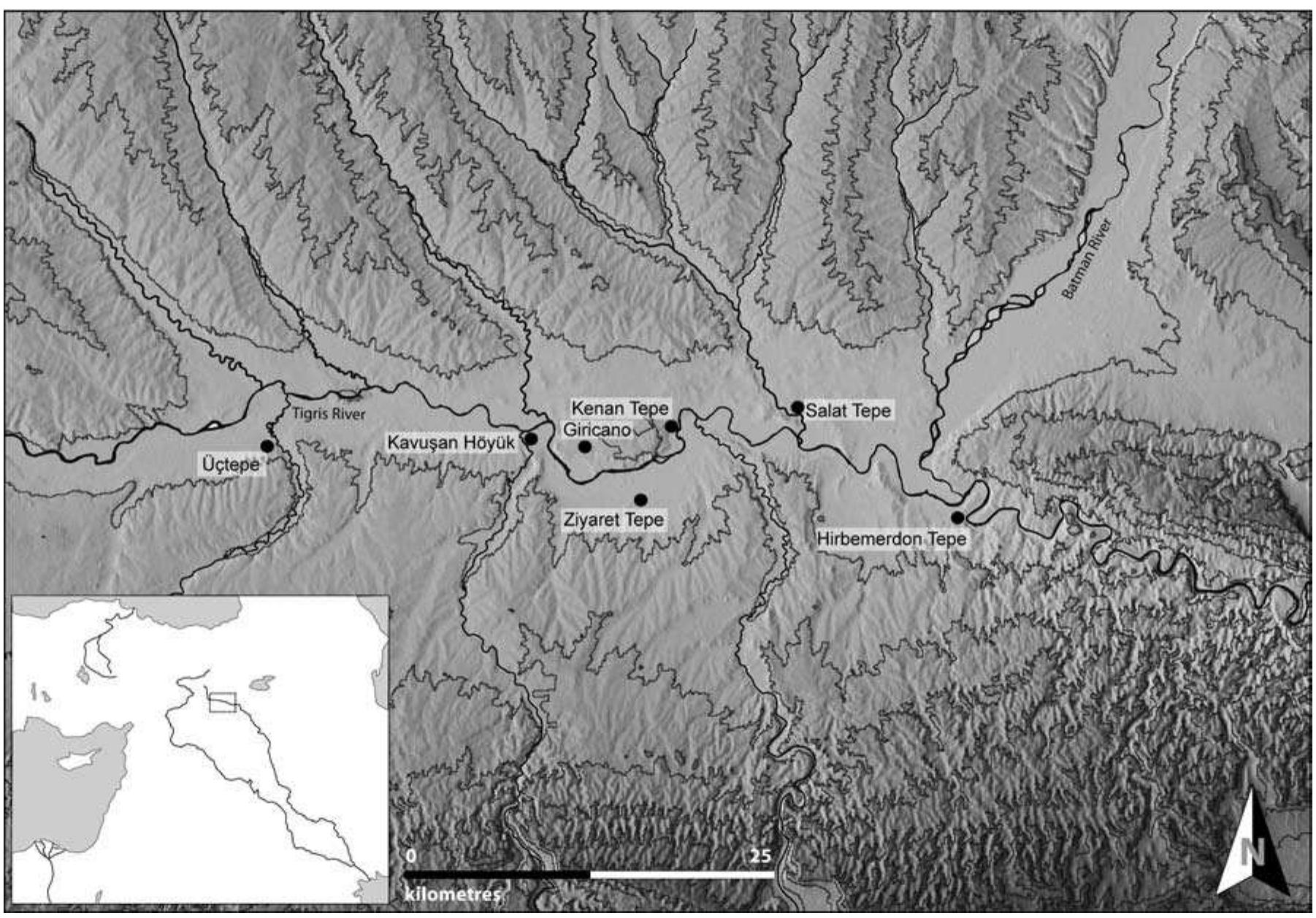 Map of the upper tigris region showing the location of sites