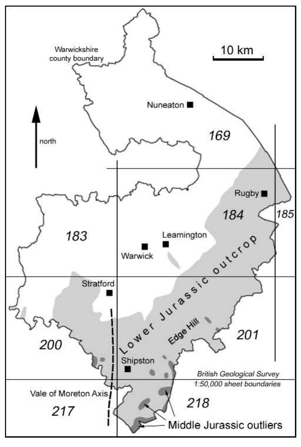 Outline map of warwickshire, central england, showing