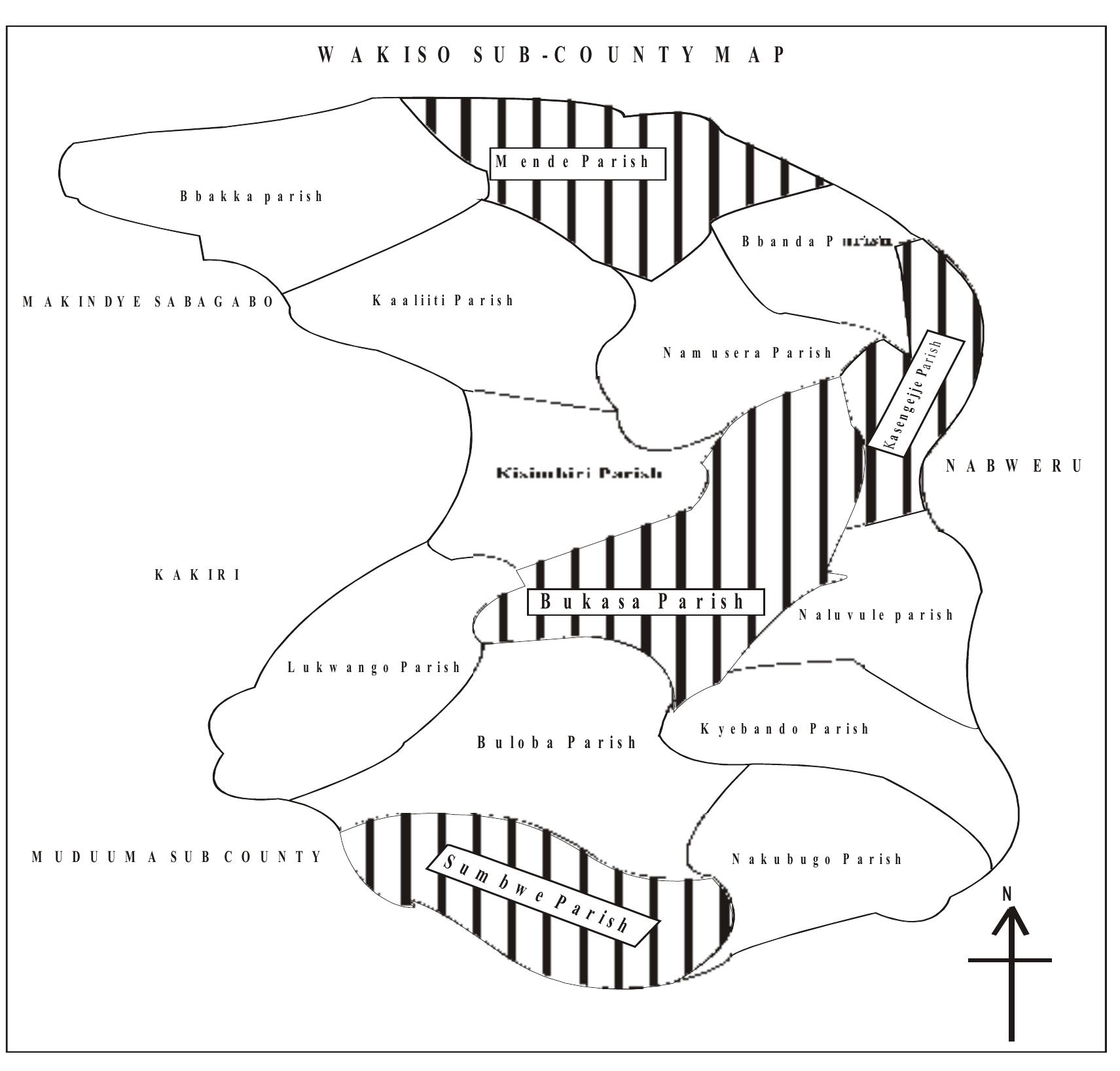 The map of wakiso sub county showing the areas studied (the
