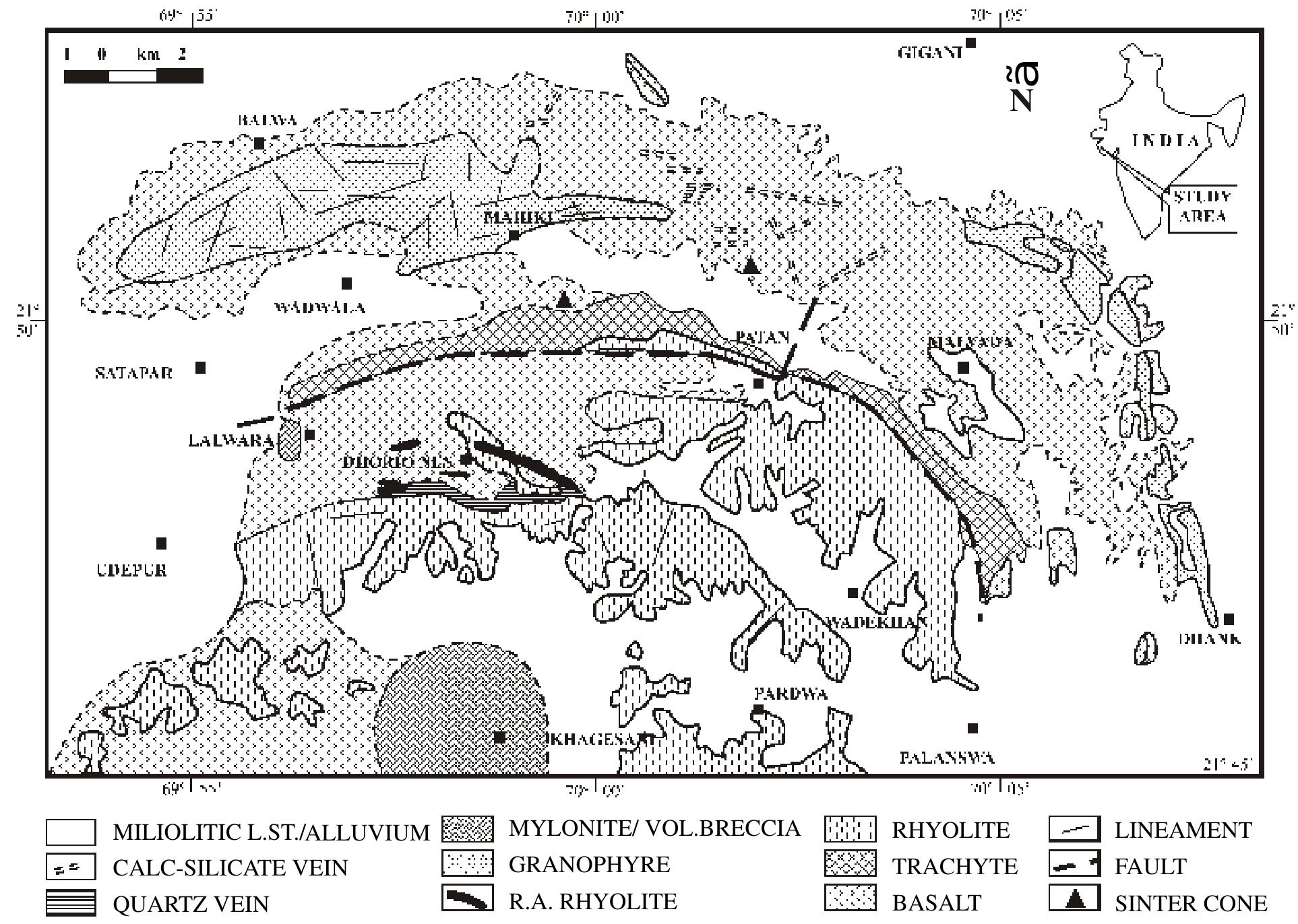 Geological map of alech hills, jamnagar and junagarh