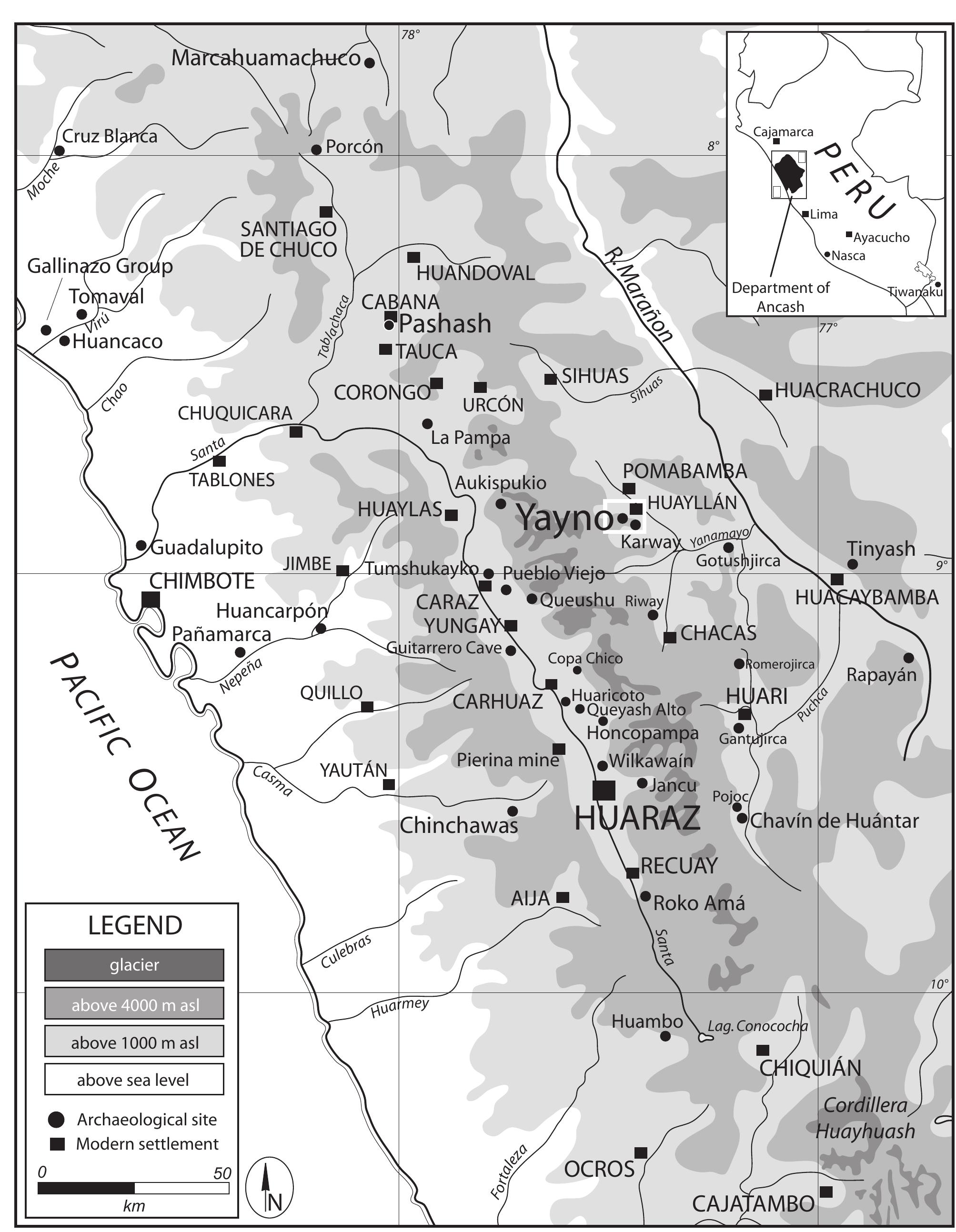Map of northern peru, showing the location of yayno, ancash