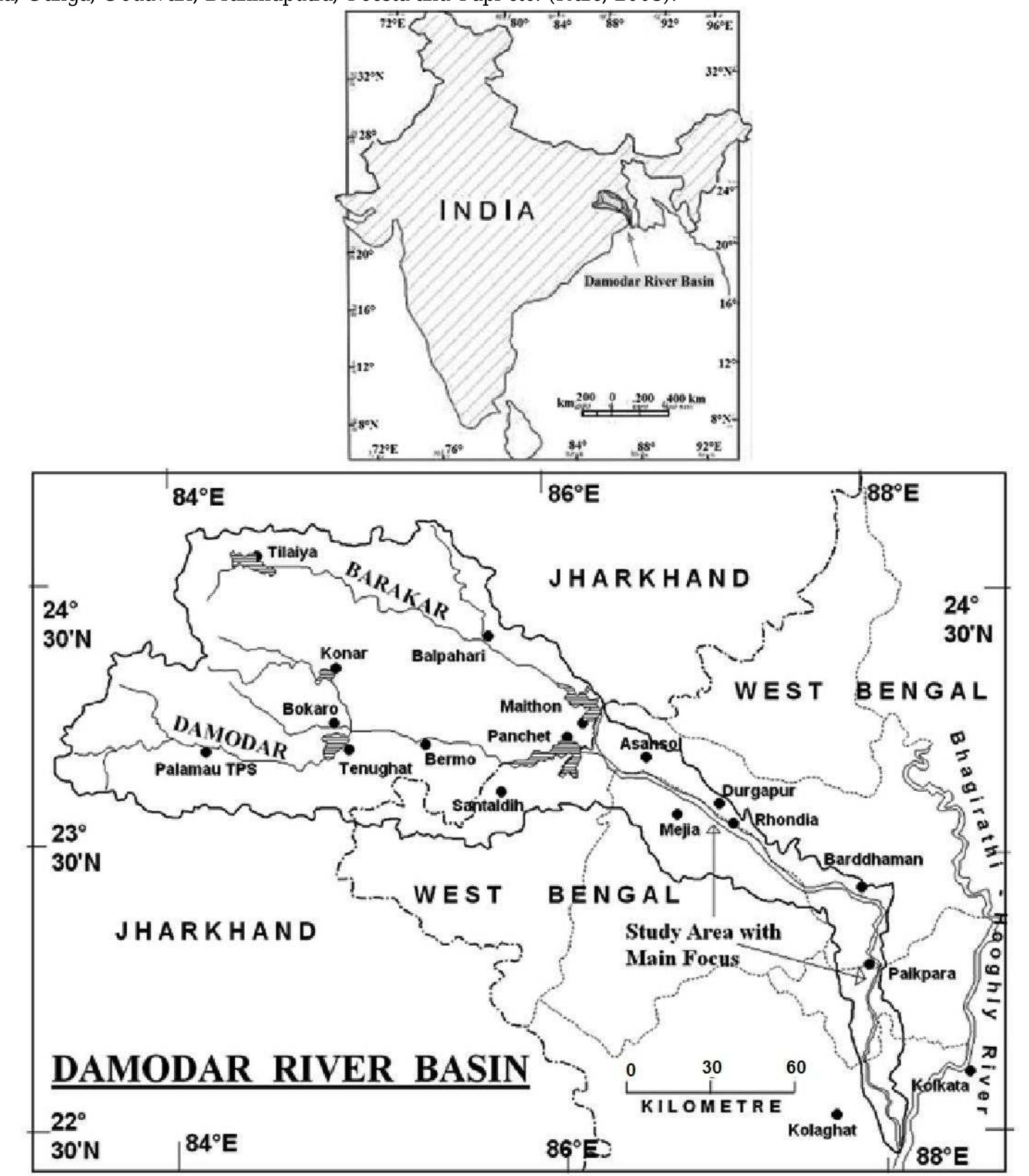 Location map of damodar river basin including study area