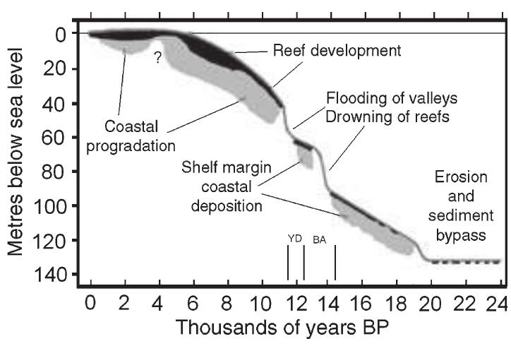 Sea-level curve based on sediment cores and reefs from the