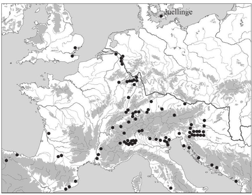 Distribution map of ribbed glass bowl from juellinge grave 4