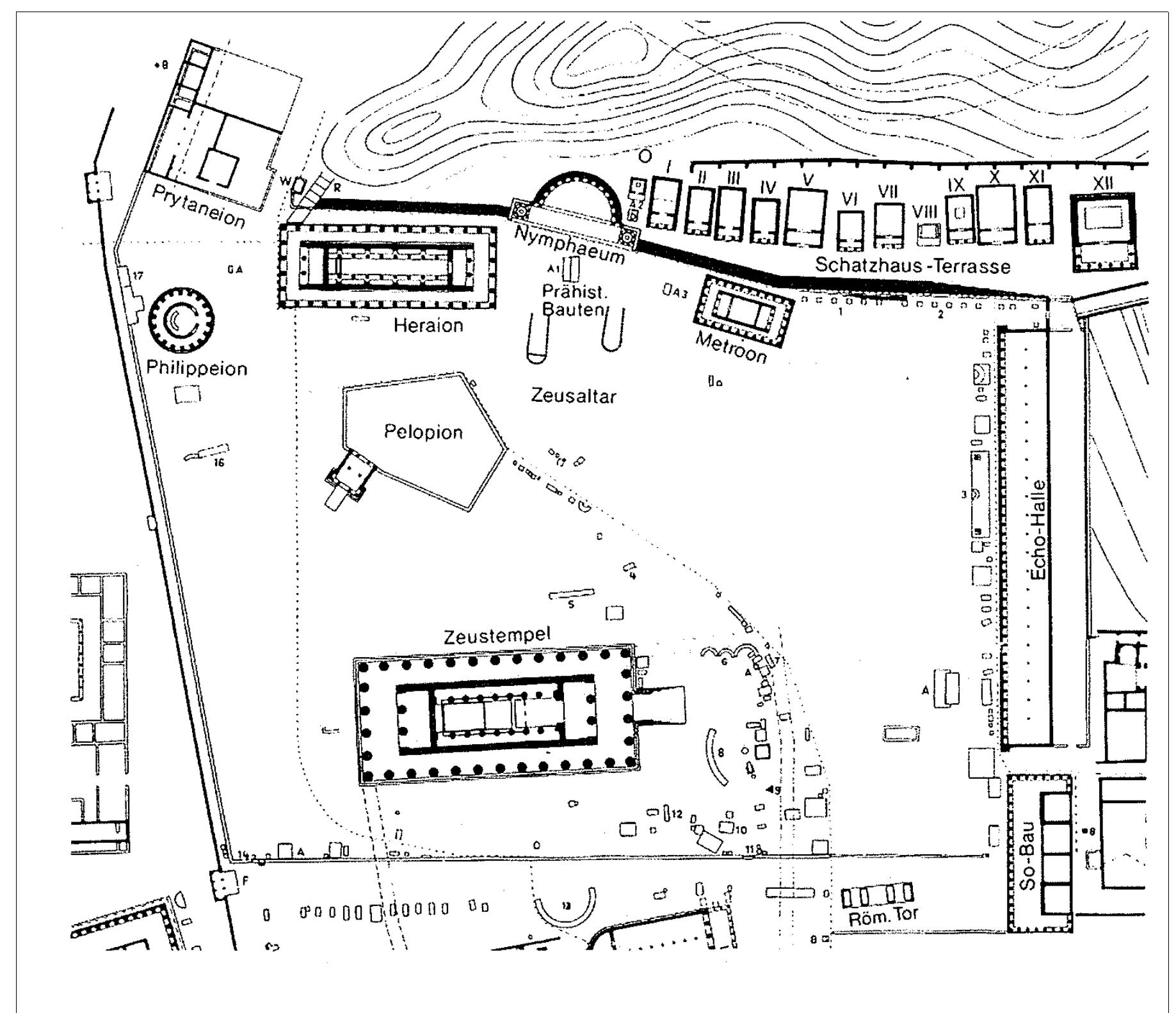 Olympia. plan of the altis. drawing: public domain. scultz