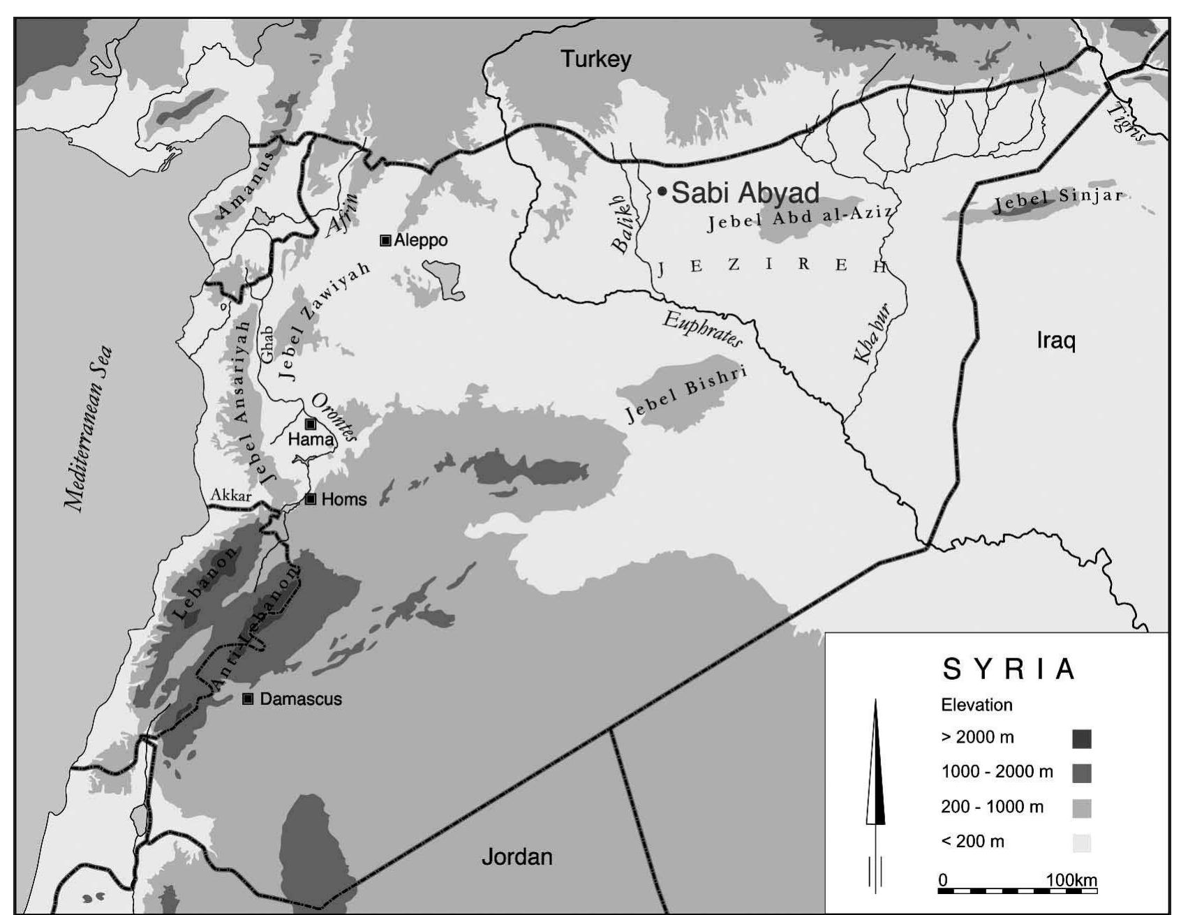 1 map of syria and the location of tell sabi abyad.