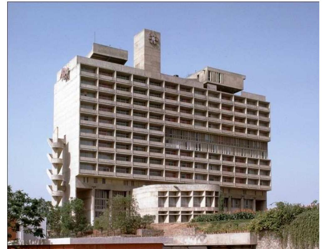 Of brutalism architecture of le corbusier with very linear,