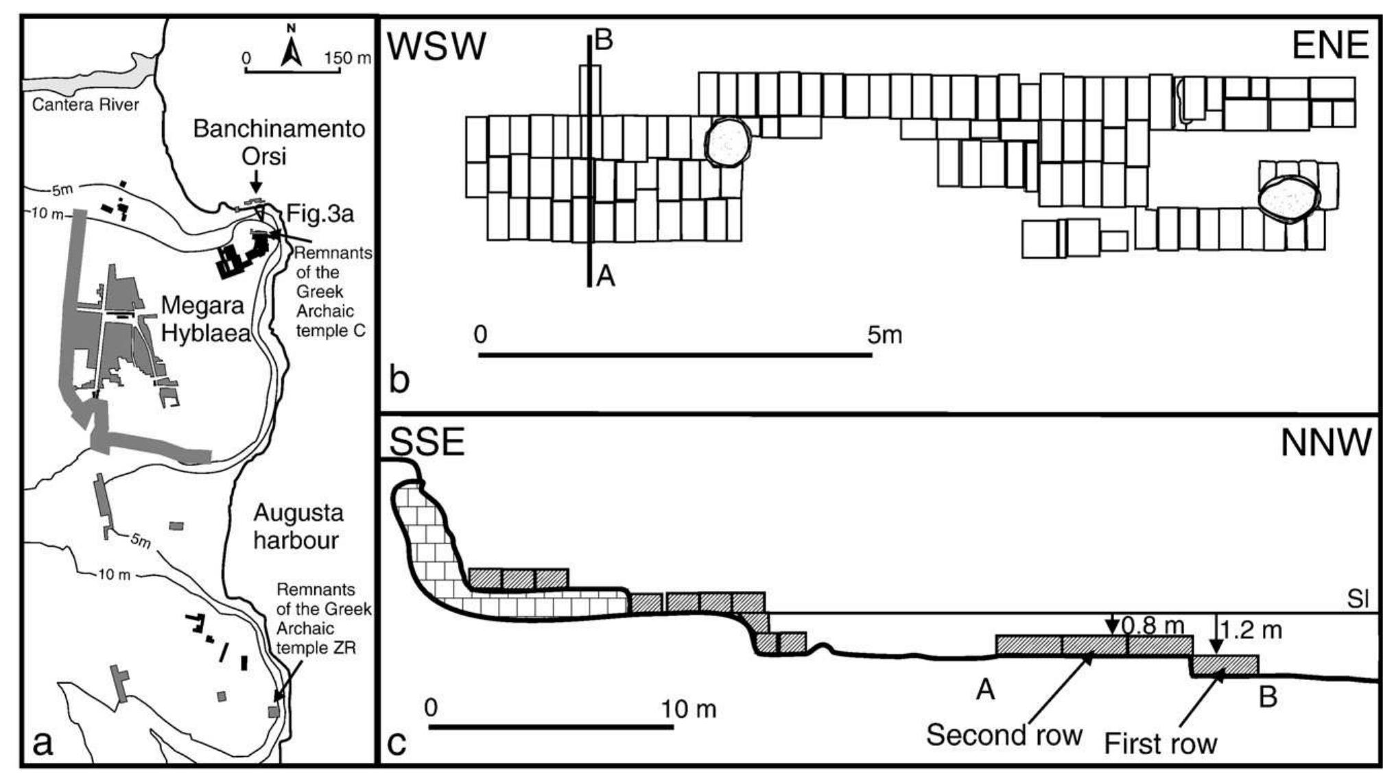 A) sketch map of the archaeological site of megara hyblea