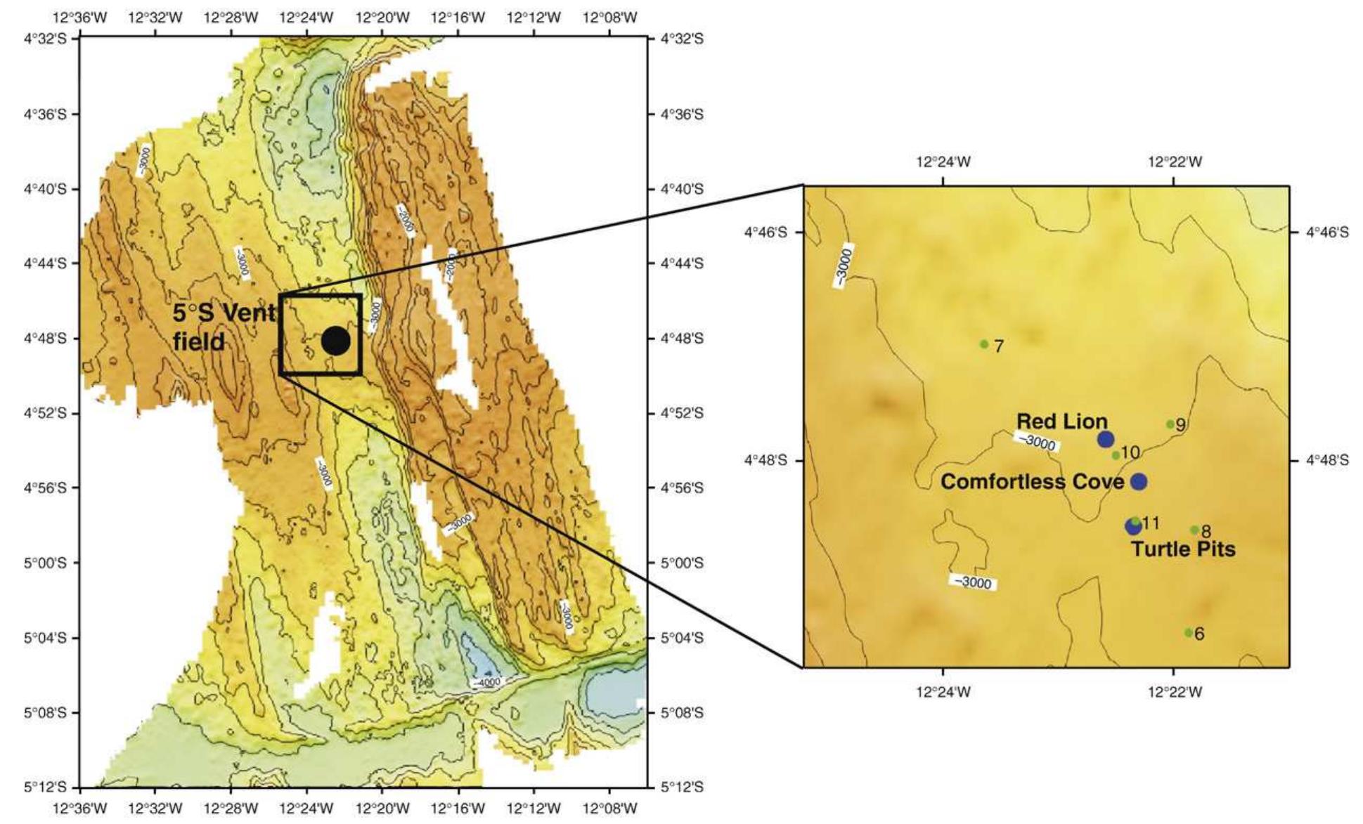 Location map of the three high-temperature vent-sites