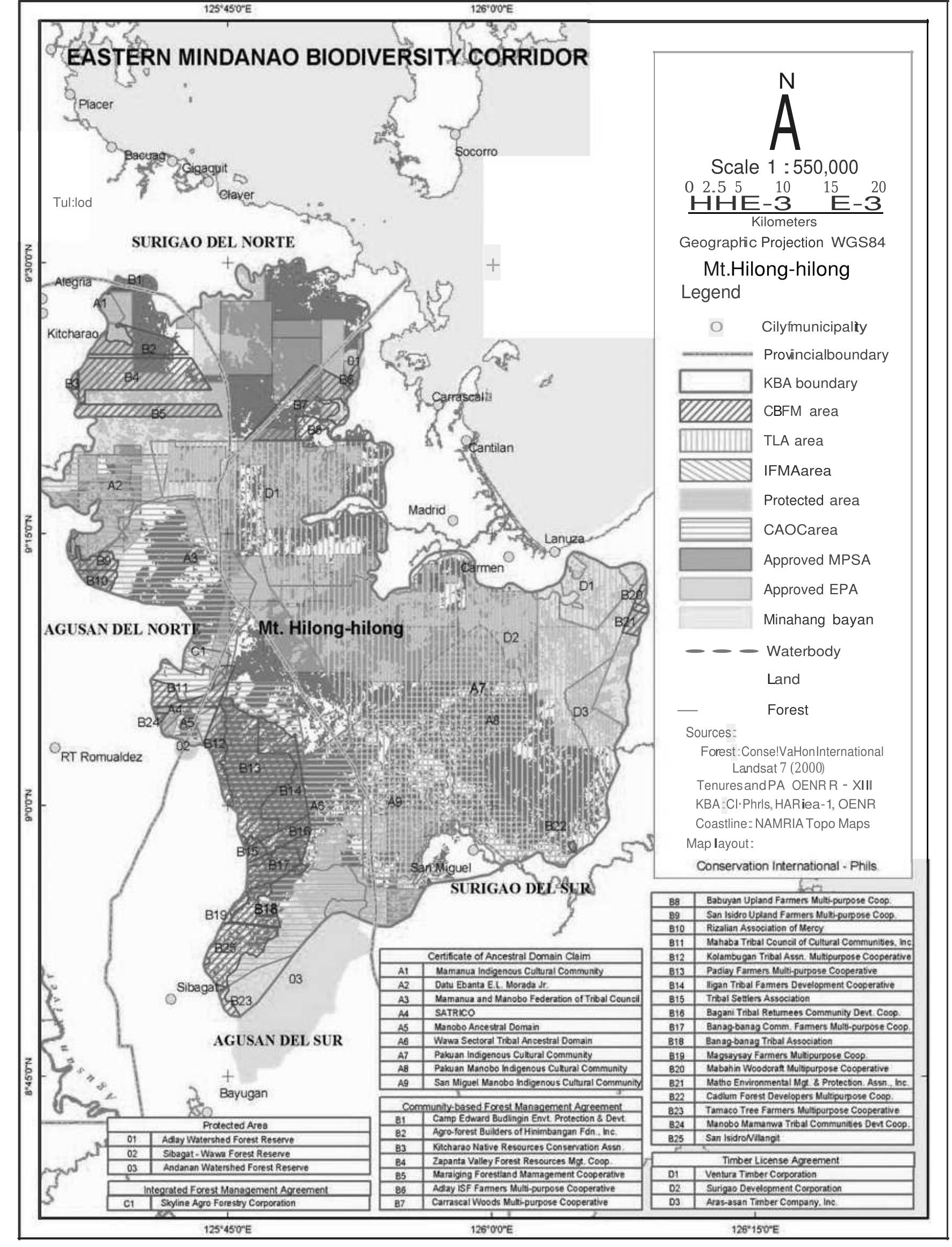Mt hilong-hilong range showing the boundaries of the key