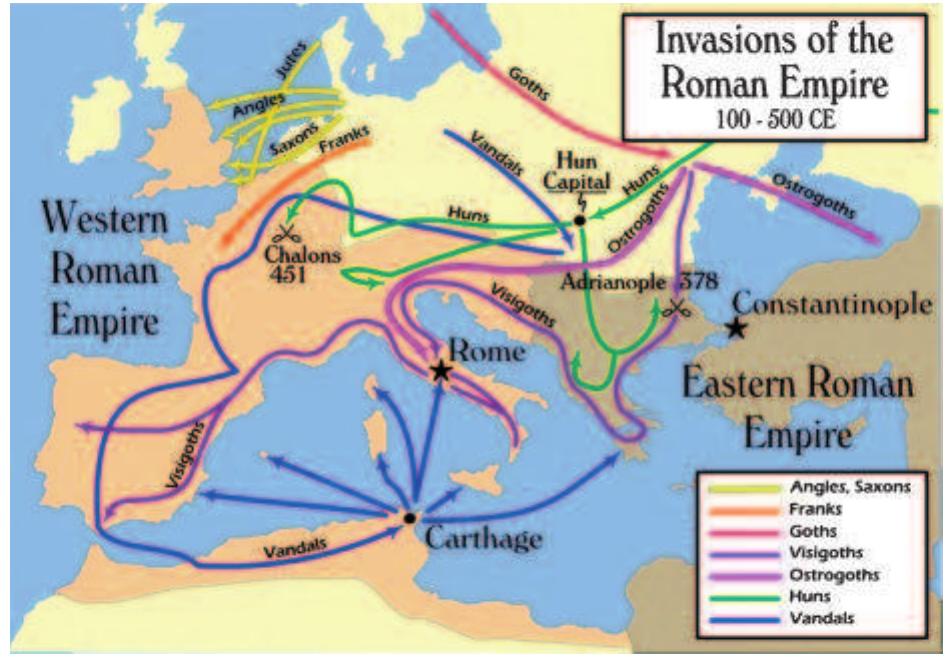 14. map, invasions of the roman empire, 100 - 500 a.d.