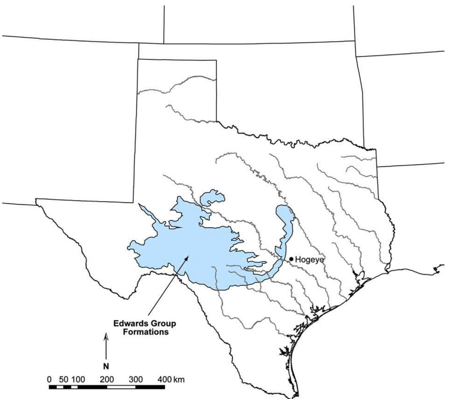 Map showing the location of the hogeye site and edwards