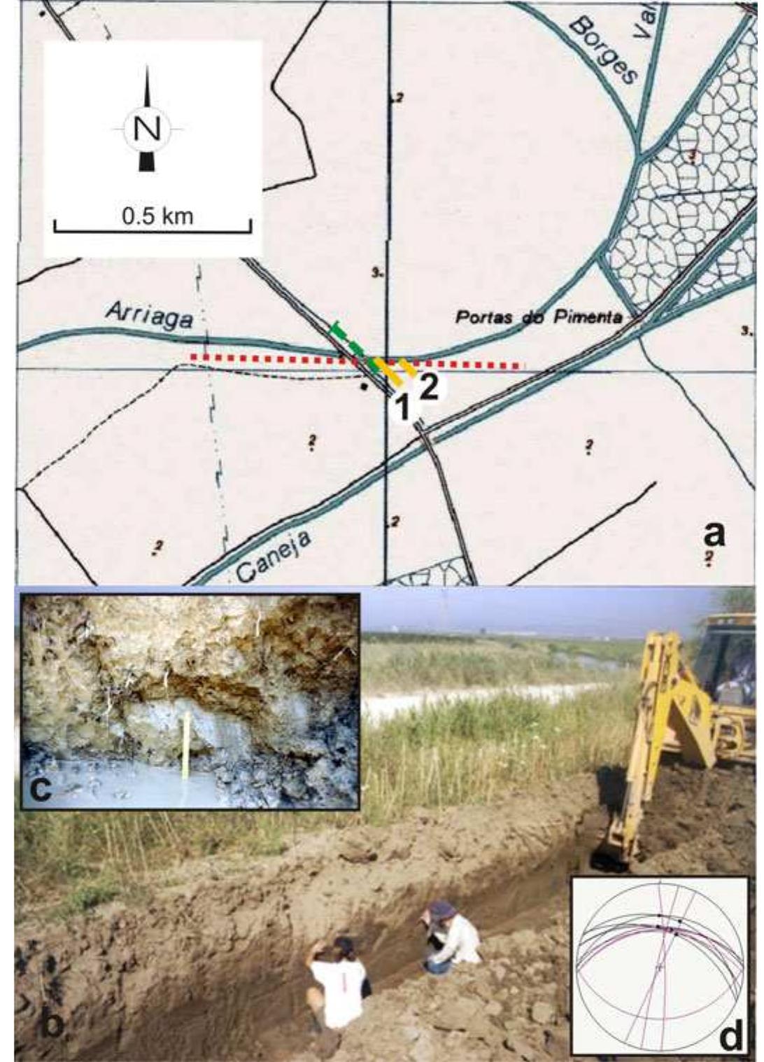A location of the seismic profile (dashed line) and of