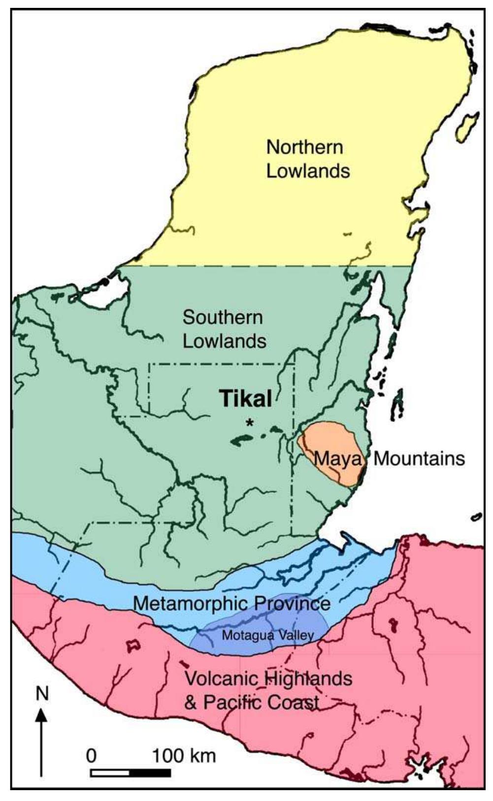 Map of the maya area, showing the location of tikal, and