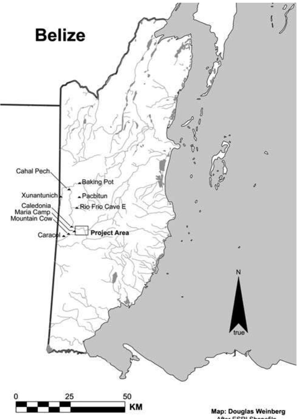 Map of belize showing the location of sites mentioned in the