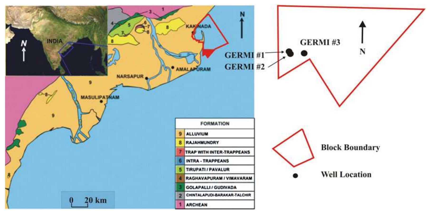 Simplified geologic map of the area and location of wells
