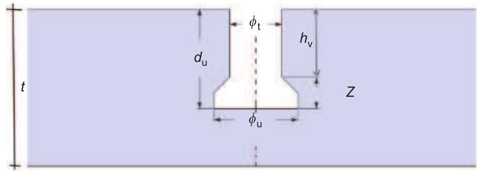 Typical cross-section of a stone slab showing undercut