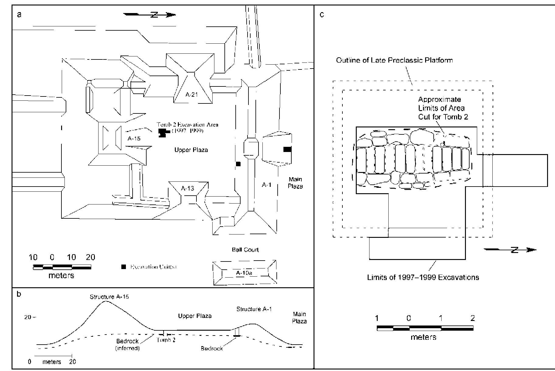 Maps of chan chich tomb 2 excavation area: a) map of the