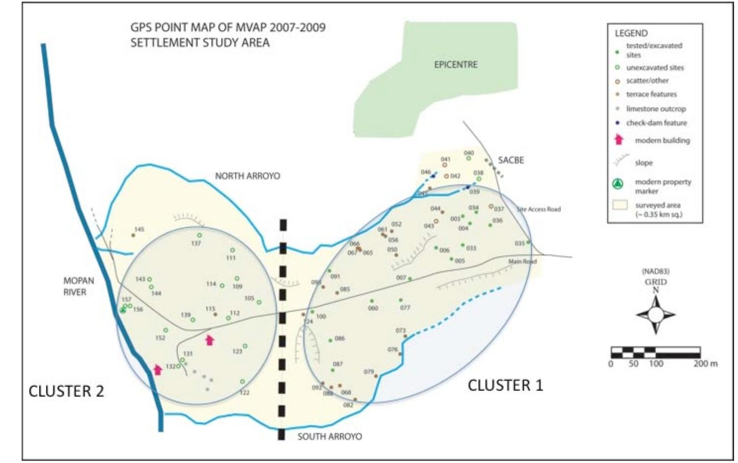 Map of settlement study area, showing two clusters.