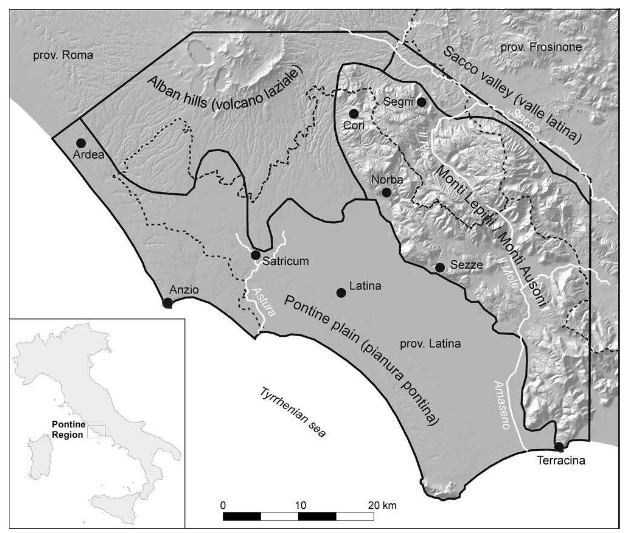 Overview map, showing the prp research area, the four main