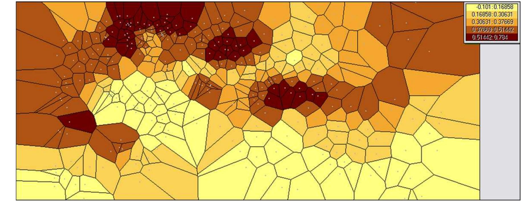 Voronoi map of the local slopes of the gwr model.