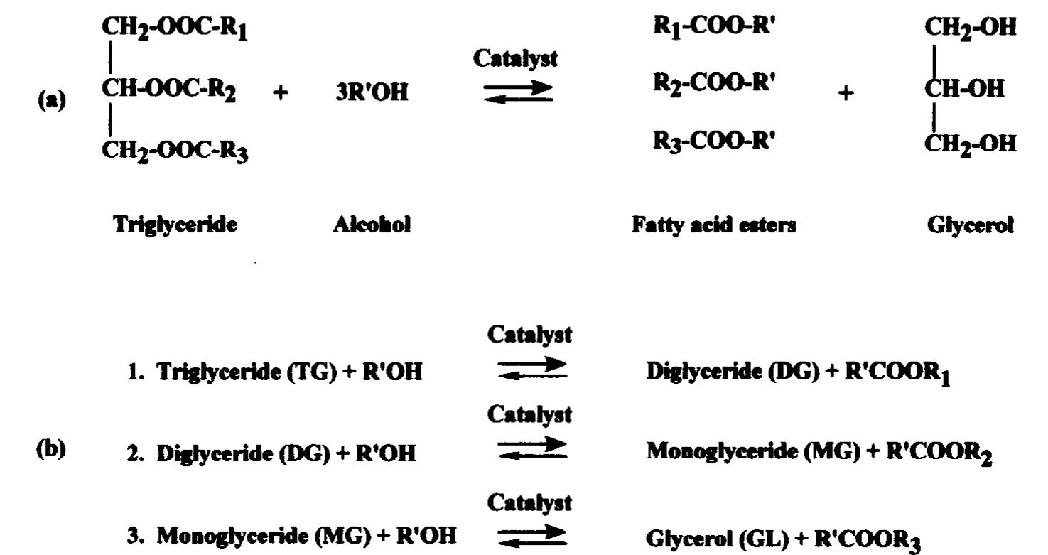 Transesterification of triglyceride with alcohol. (a)