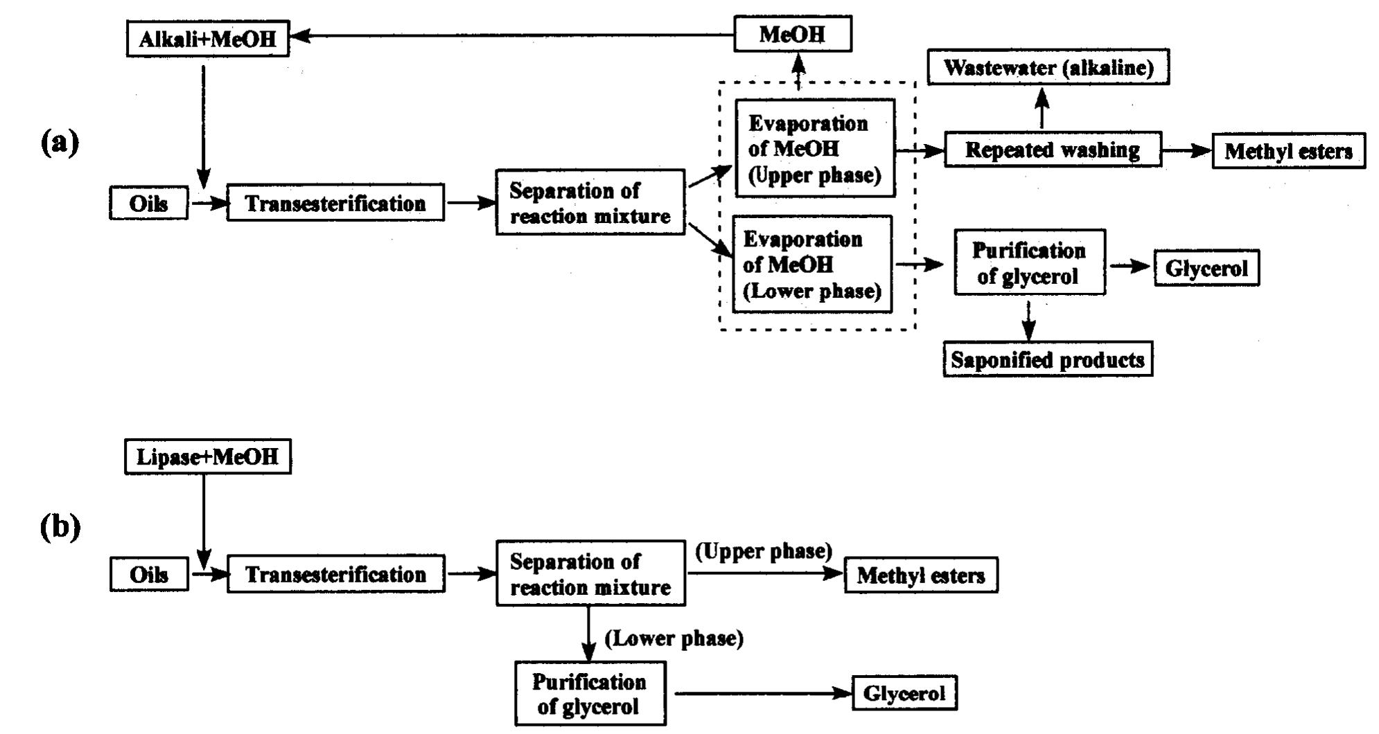, 8. flow diagrams comparing biodiesel production using the