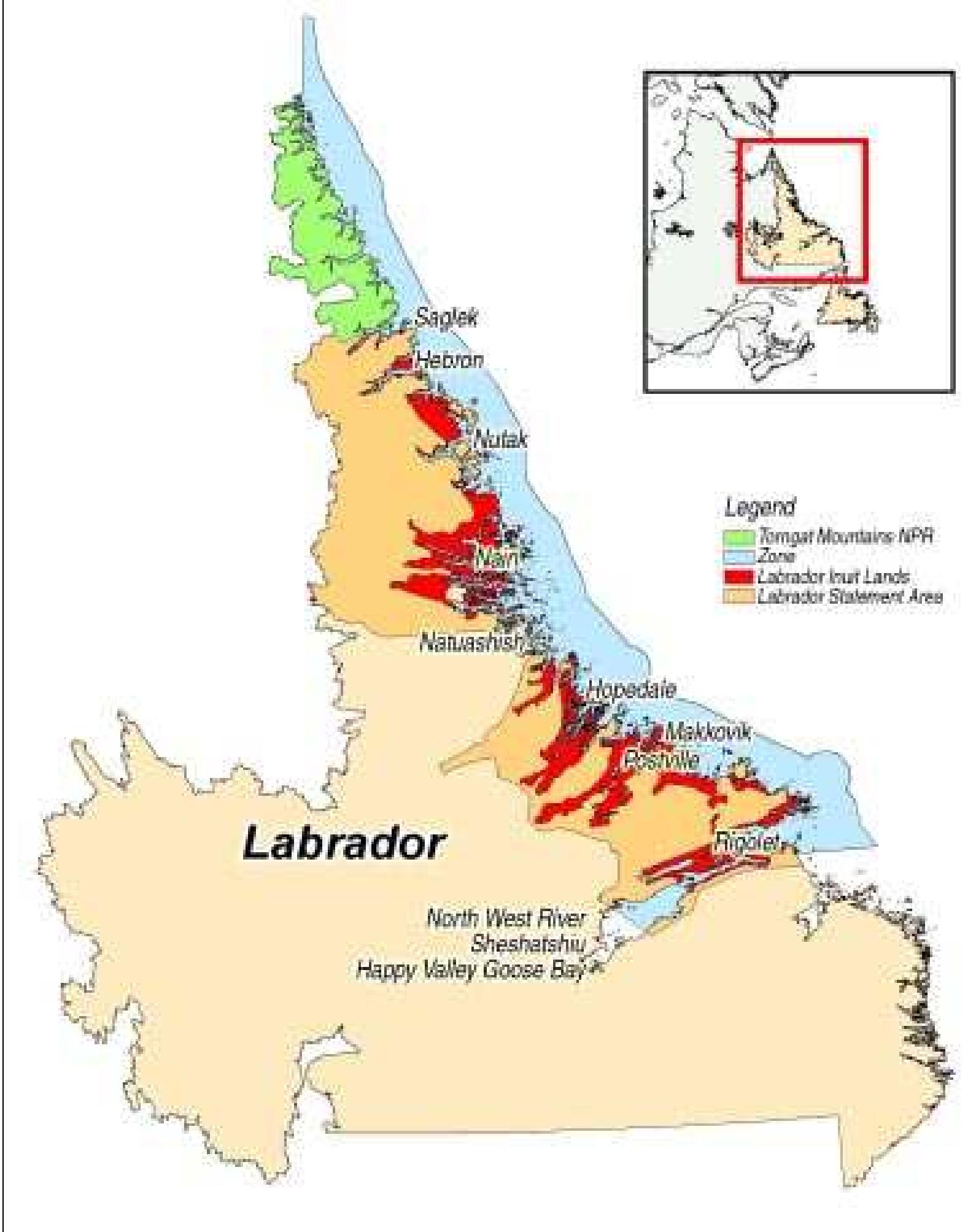 Map of the labrador inuit land claims agreement. source:
