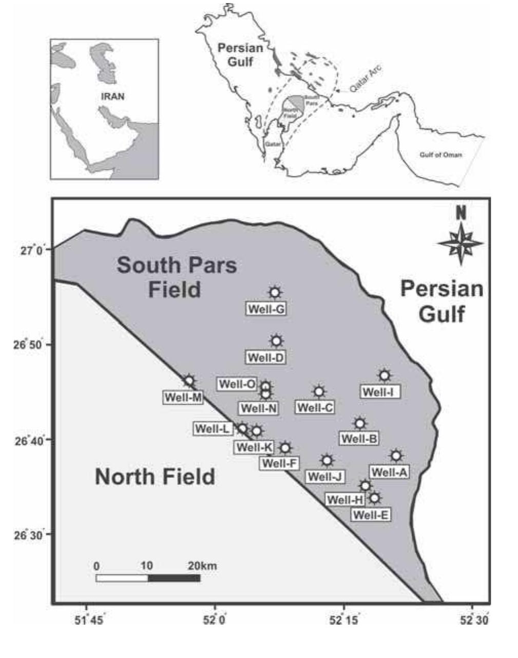 Location map of the south pars and north dome fields where