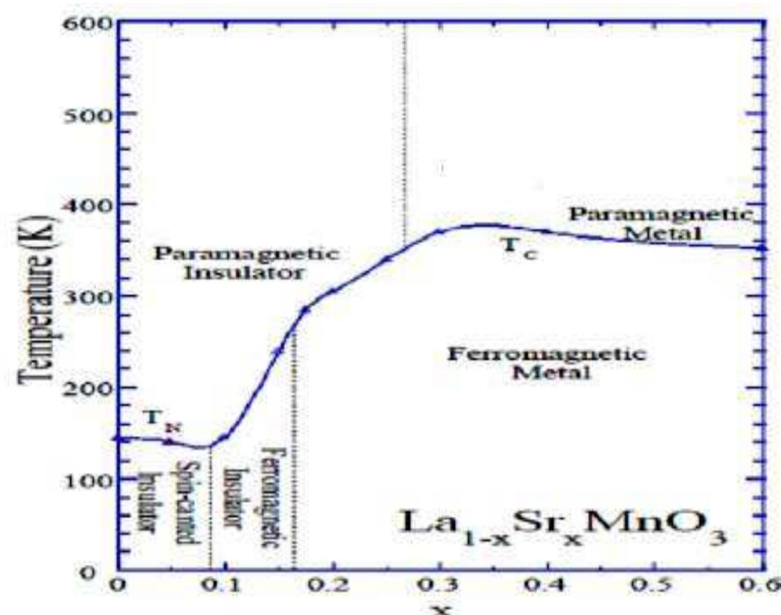 6. phase diagram of la;.,sr,mno3. the symbols tc and ty [ref