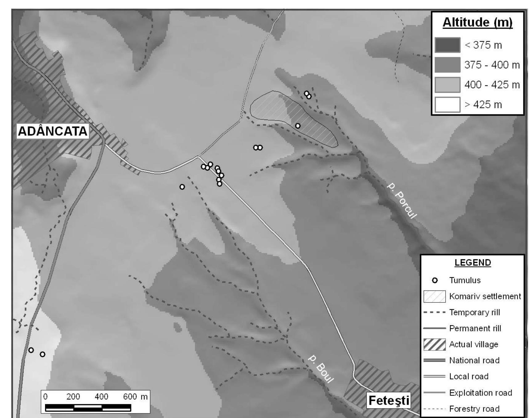 Hypsometric map of the adancata archaeological site area.