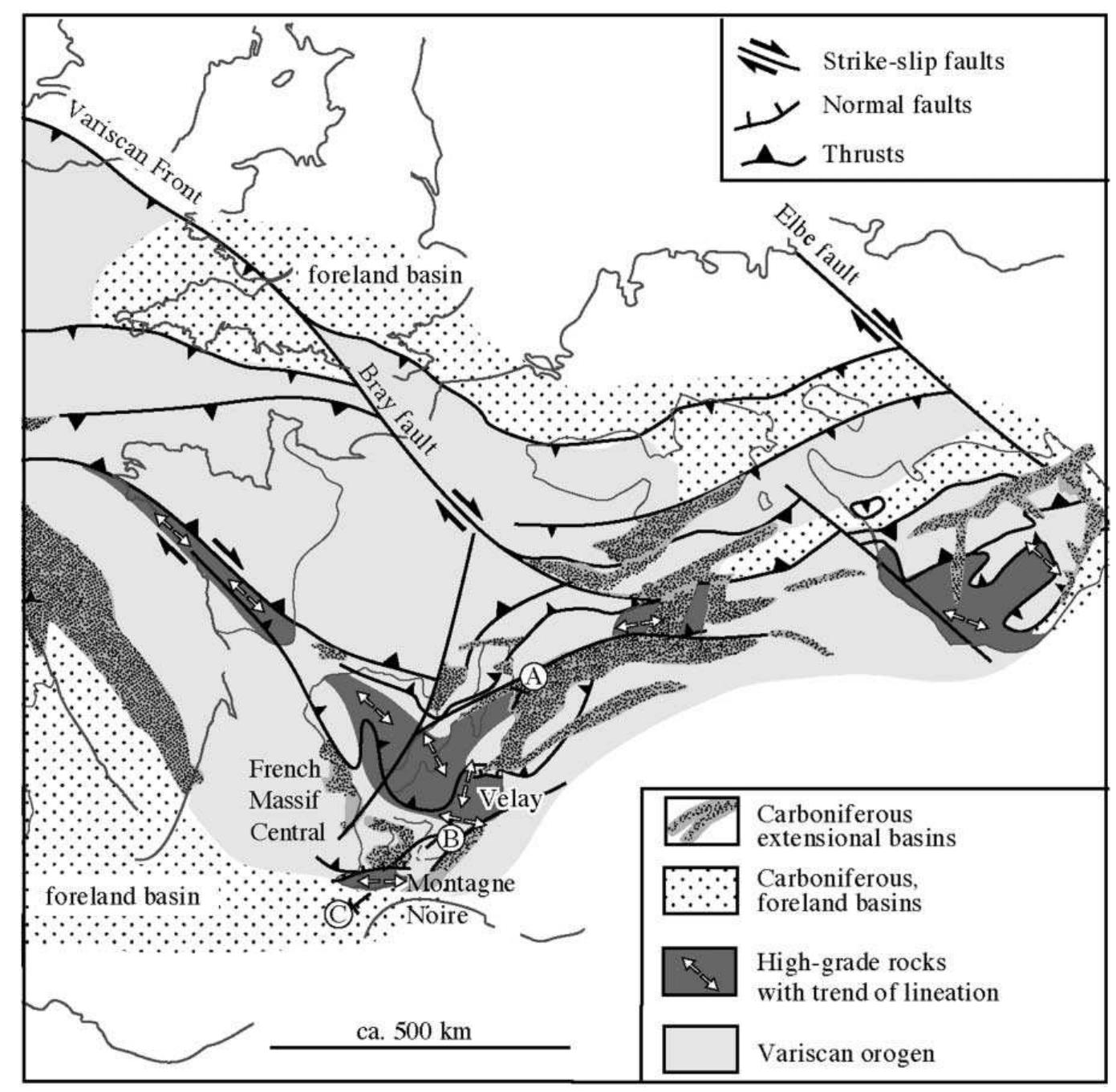 Schematic tectonic map of the variscides in western europe