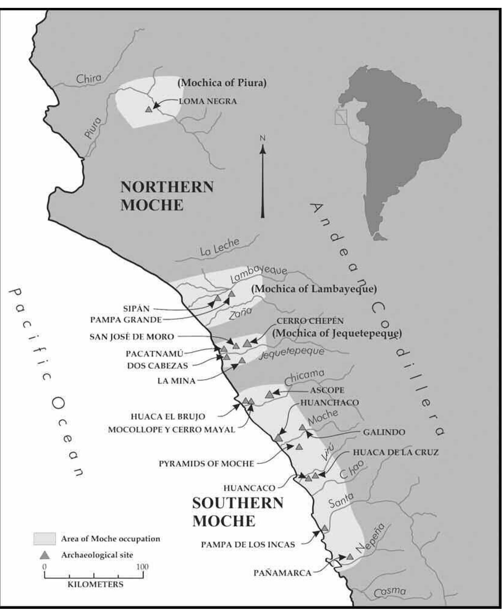Map of moche regions as currently conceived and significant