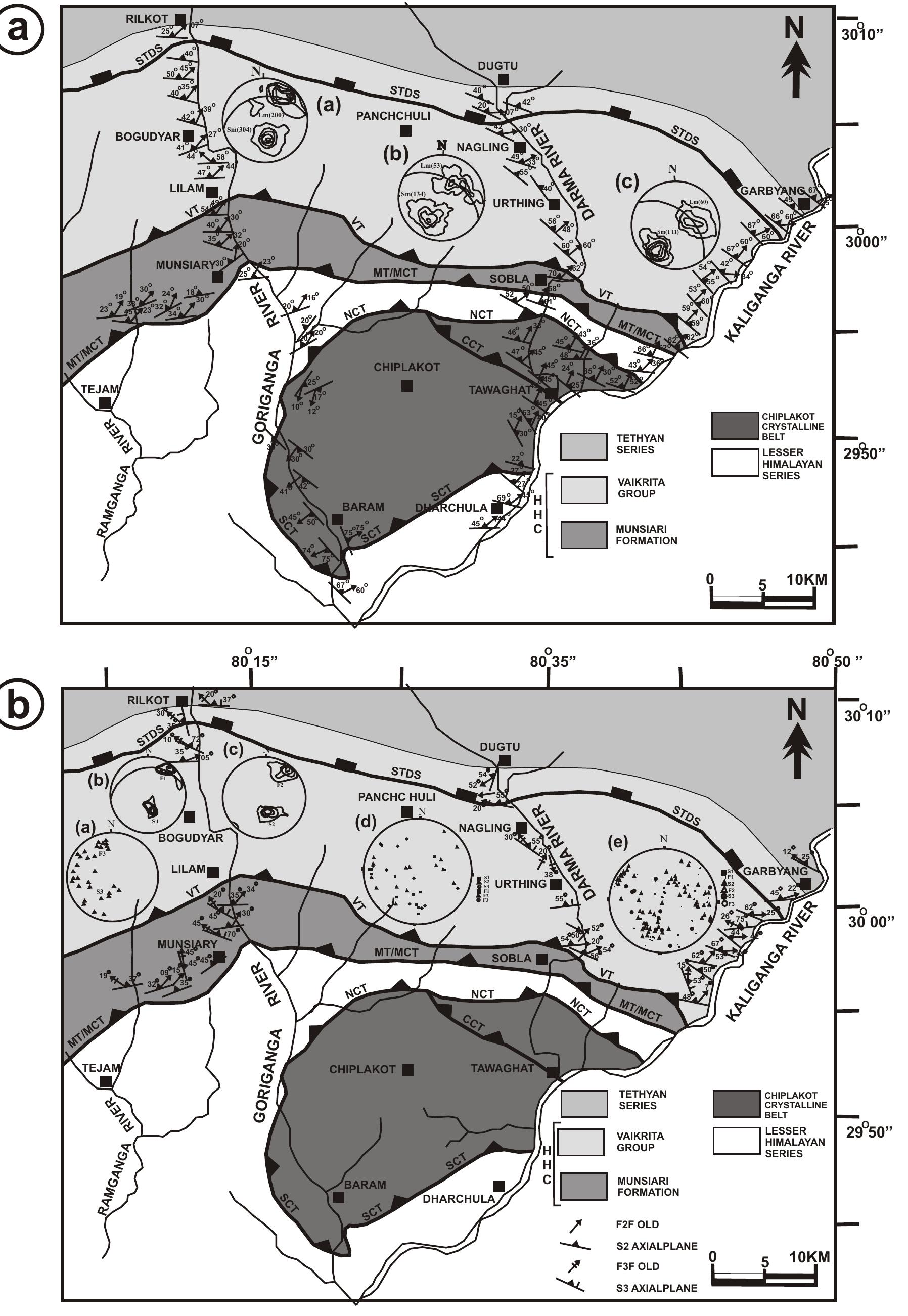Structural map showing (a) synoptic stereograms of main