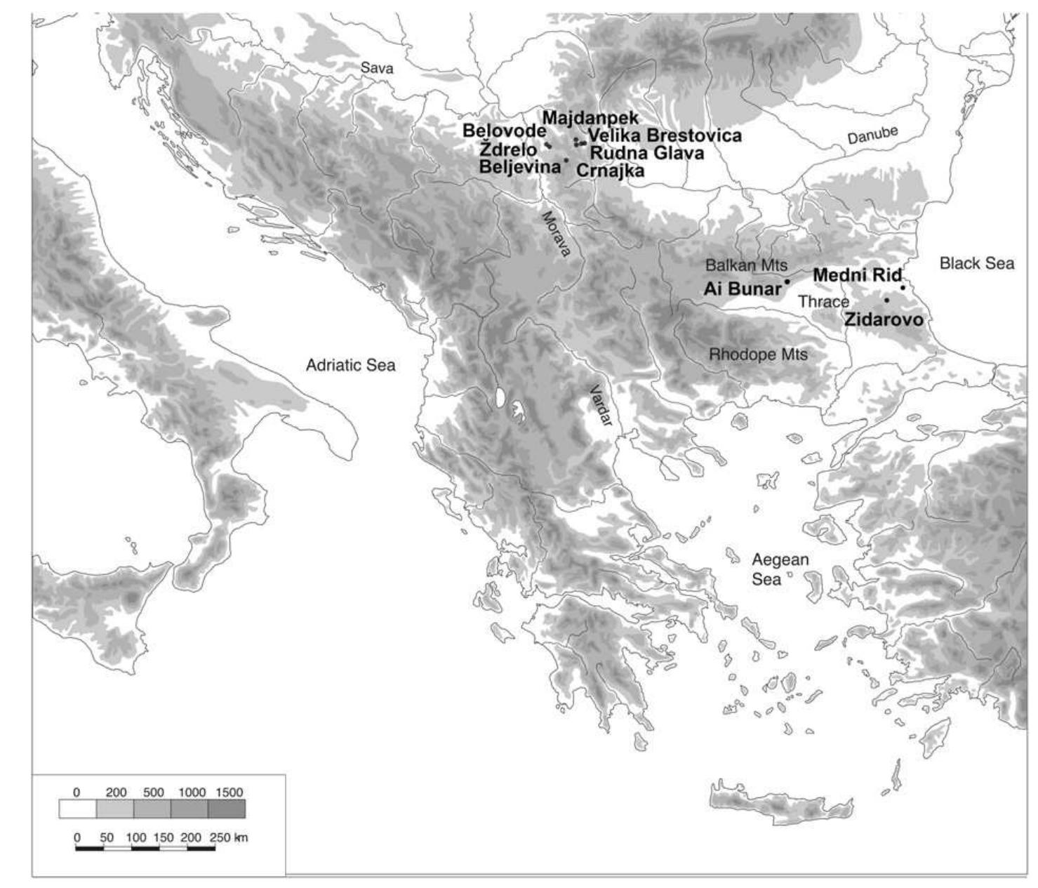 Map showing the location of sites providing smelting
