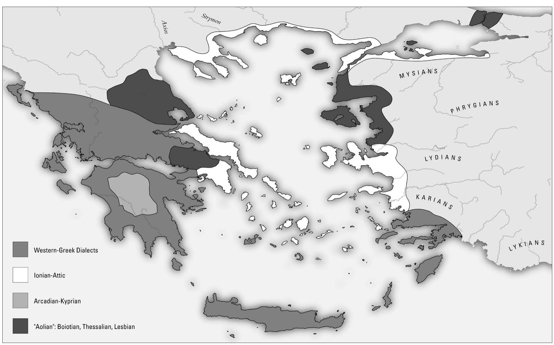 Map of the aegean showing the distribution of greek dialect