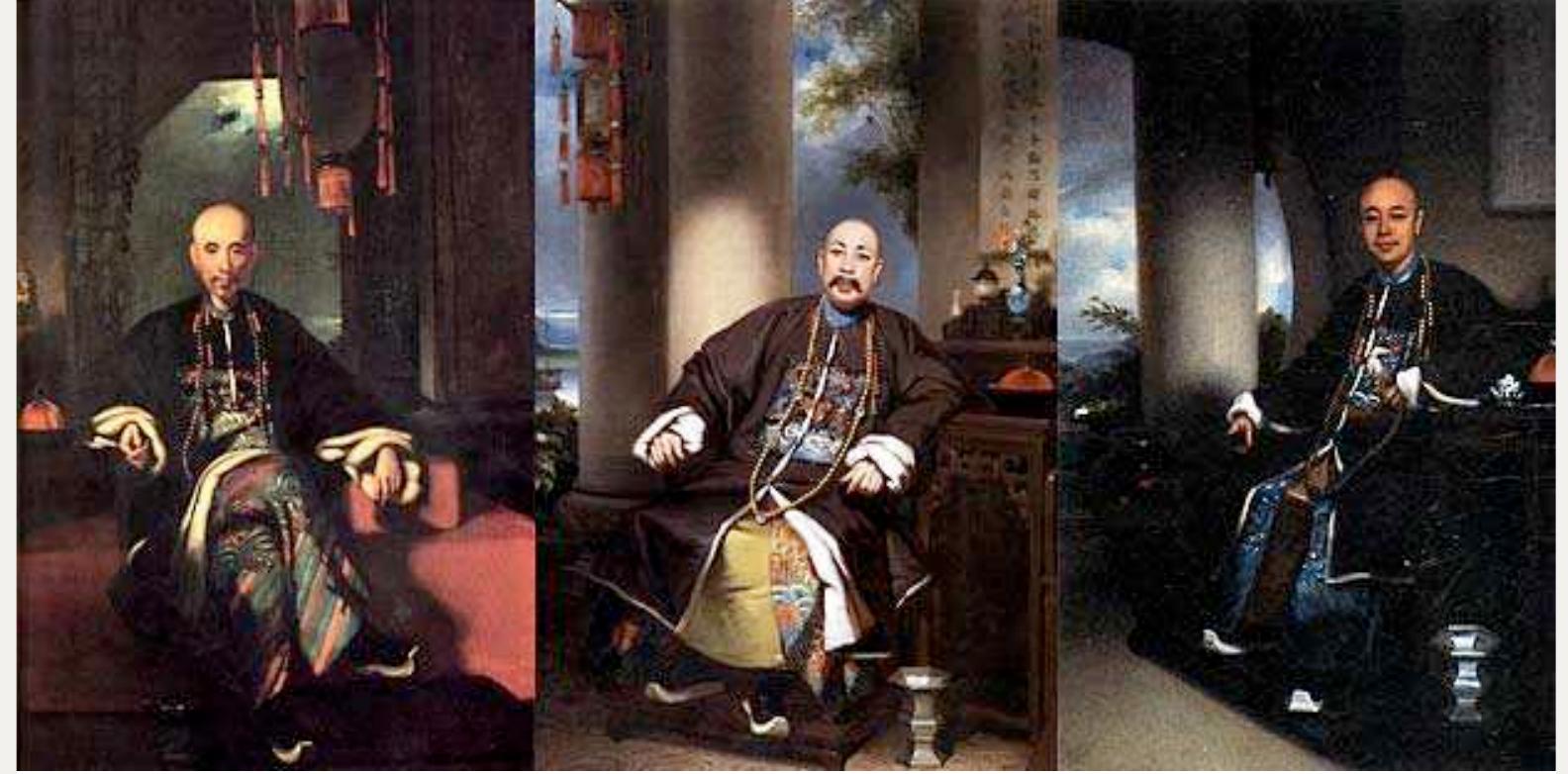 Three paintings of the chinese hong merchants (details)