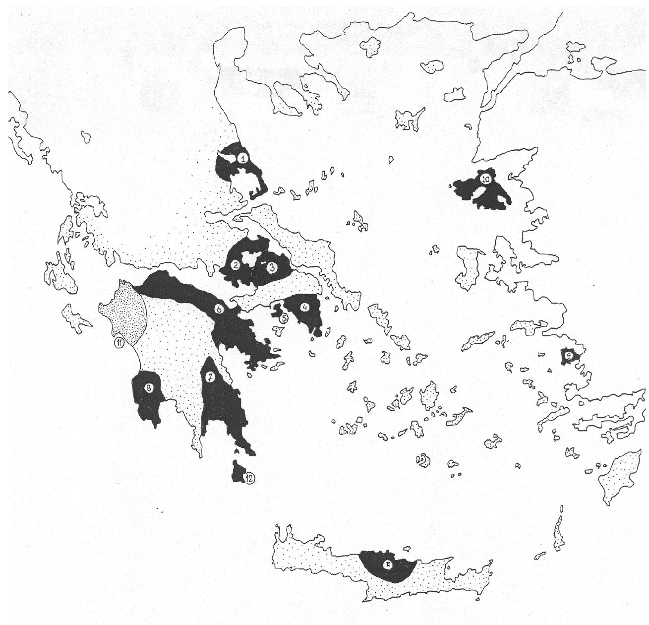 Map 2: mycenaean palatial states dots represent areas where