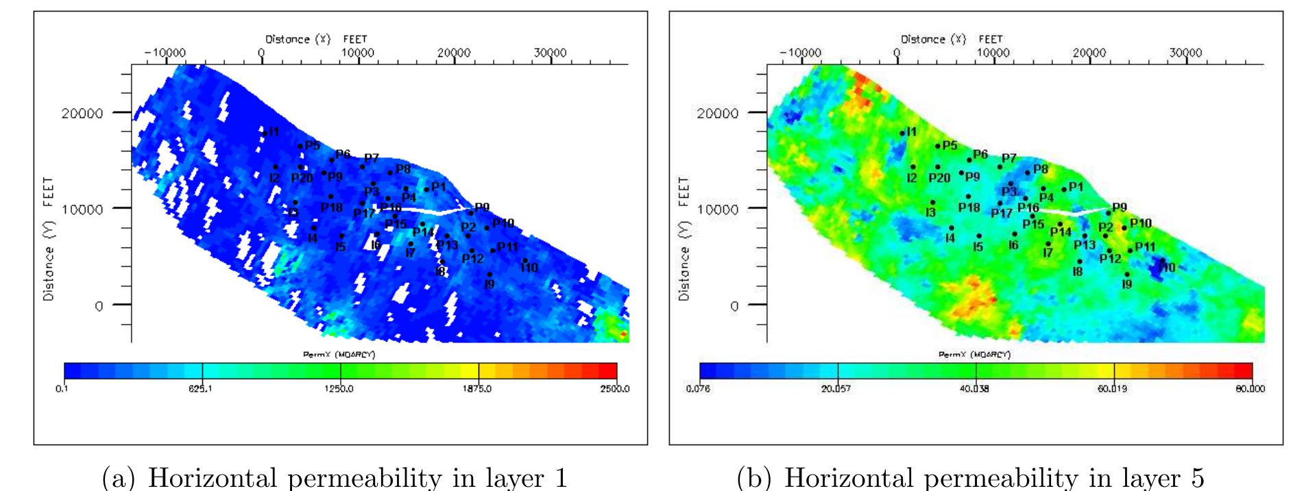 4: changing horizontal permeability in layers 1 and 5 for